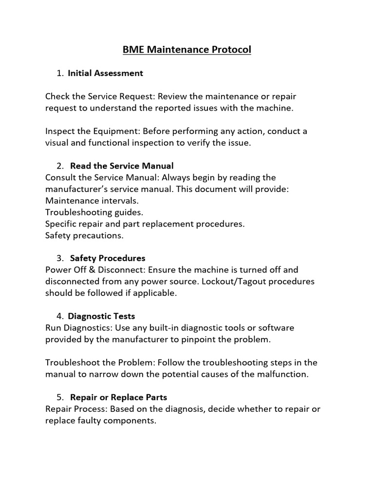 BME Maintenance Protocol | PDF