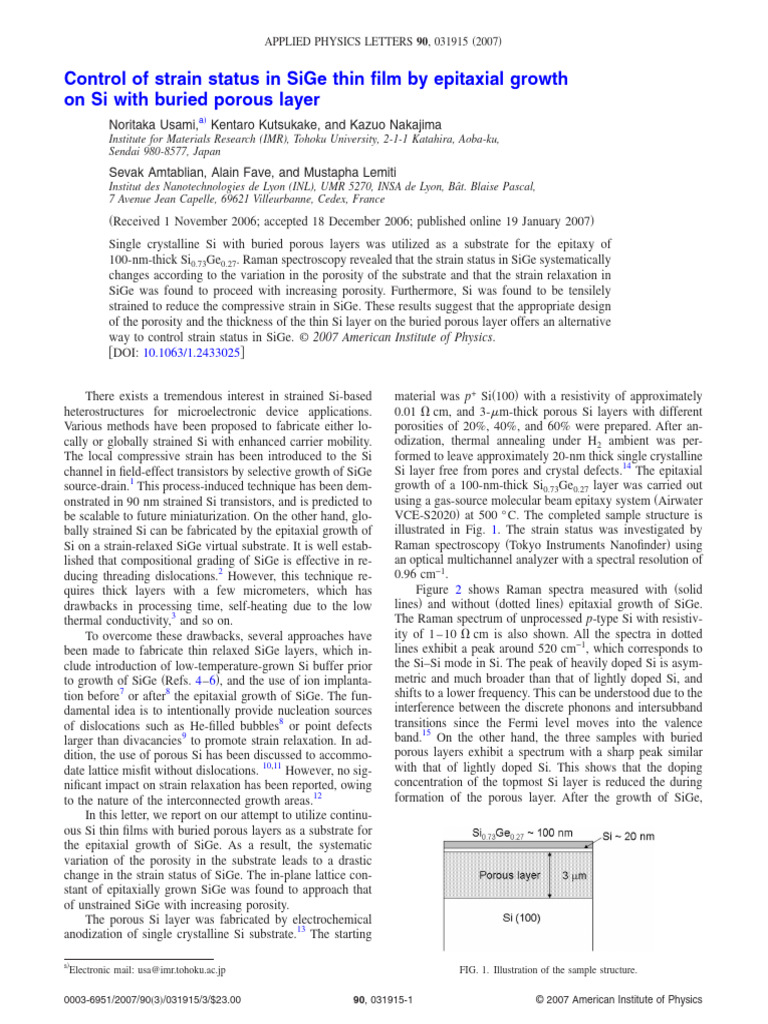 Control of Strain Status in SiGe Thin Film by Epit | PDF