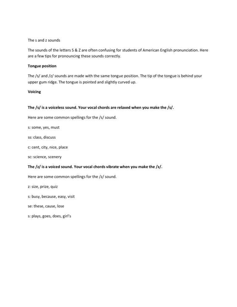 The S and Z Sounds | PDF | Language Arts & Discipline | Foreign ...