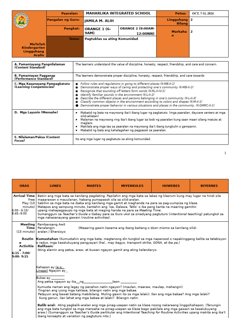 DLP - Kindergarten - Q2 - Week2 - JAM | PDF