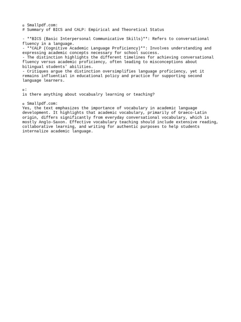 BICS vs. CALP: Language Proficiency Insights | PDF