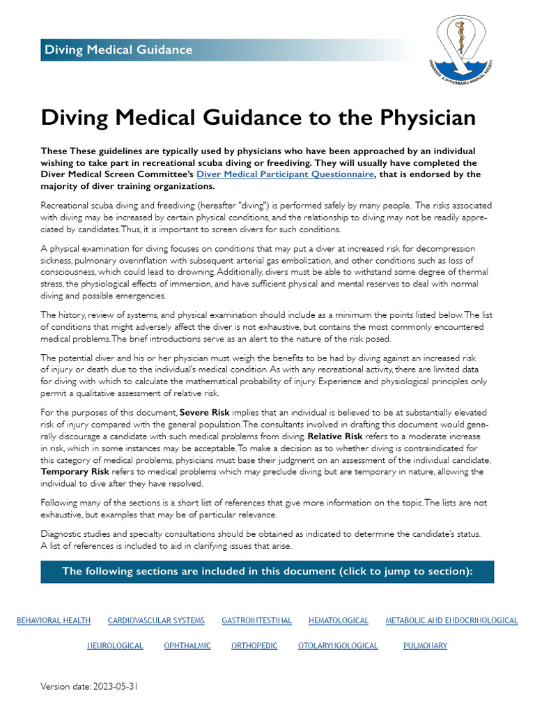 Diving Medical Guidance 2023-05-31 | PDF