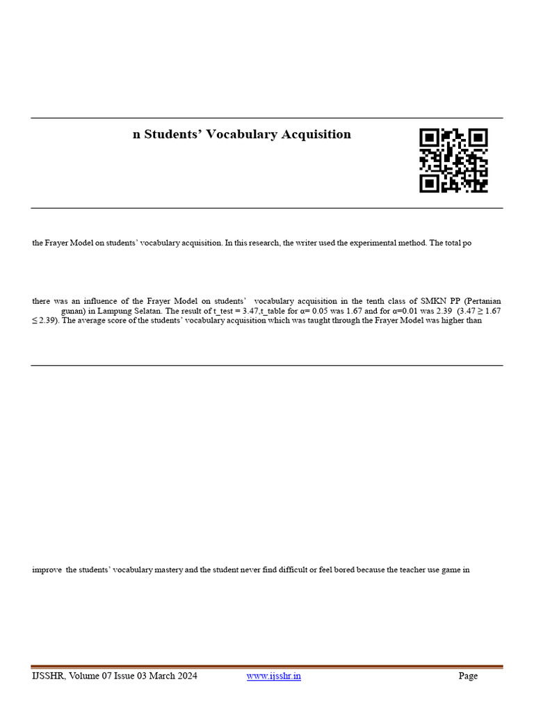 Frayer Model On Students Vocabulary Acquisition | PDF | Vocabulary ...