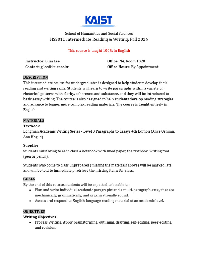 Intermediate Reading & Writing Course 2024 | PDF | Essays | Plagiarism