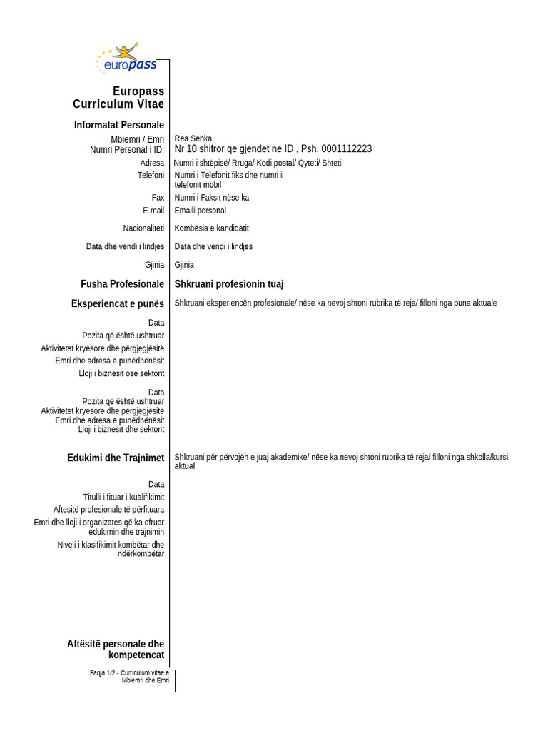 CV Europas-Shqip | PDF