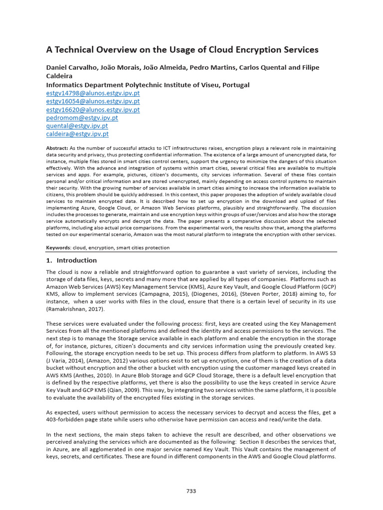A Technical Overview On The Usage of Cloud Encryption Services | PDF