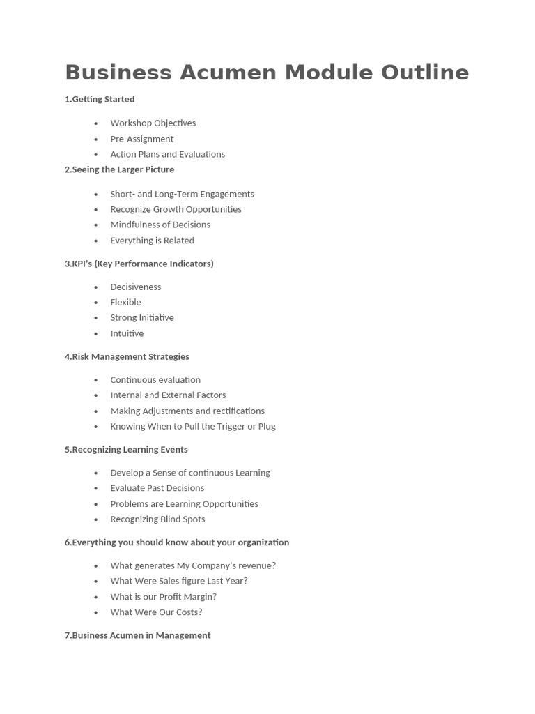 Business Acumen Outline | PDF