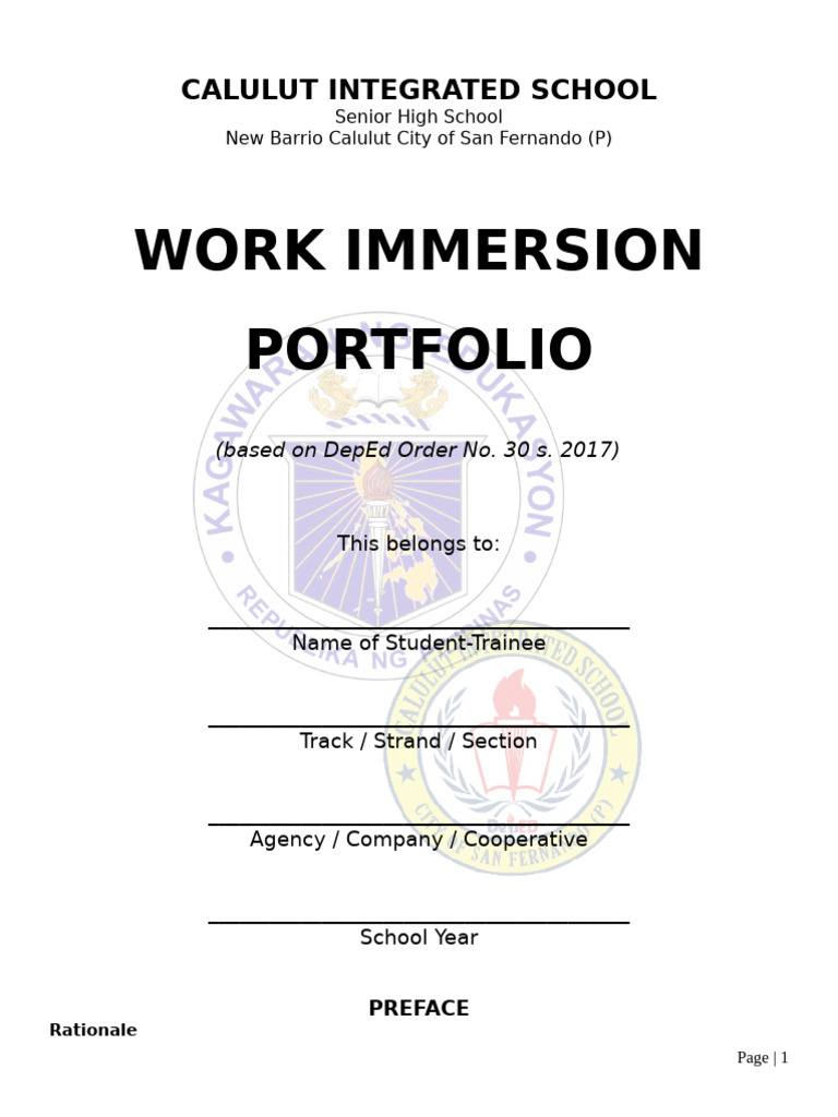Work Immersion Portfolio | PDF