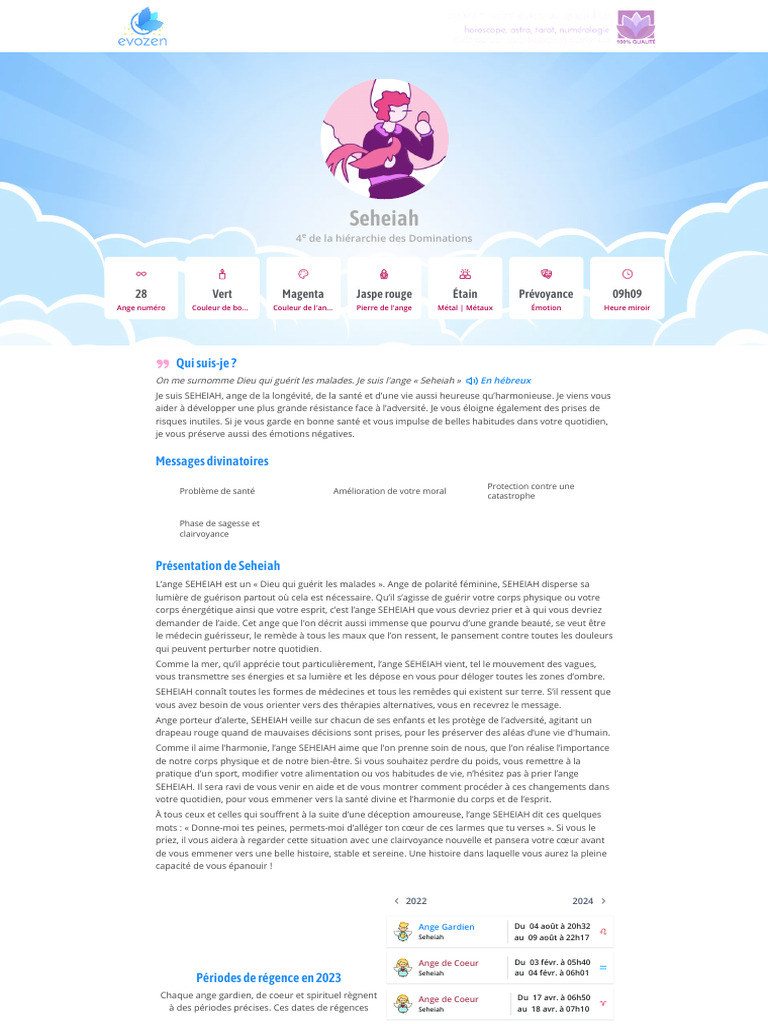 28 - L'ange Gardien Seheiah Et Ses Pouvoirs - Evozen | PDF