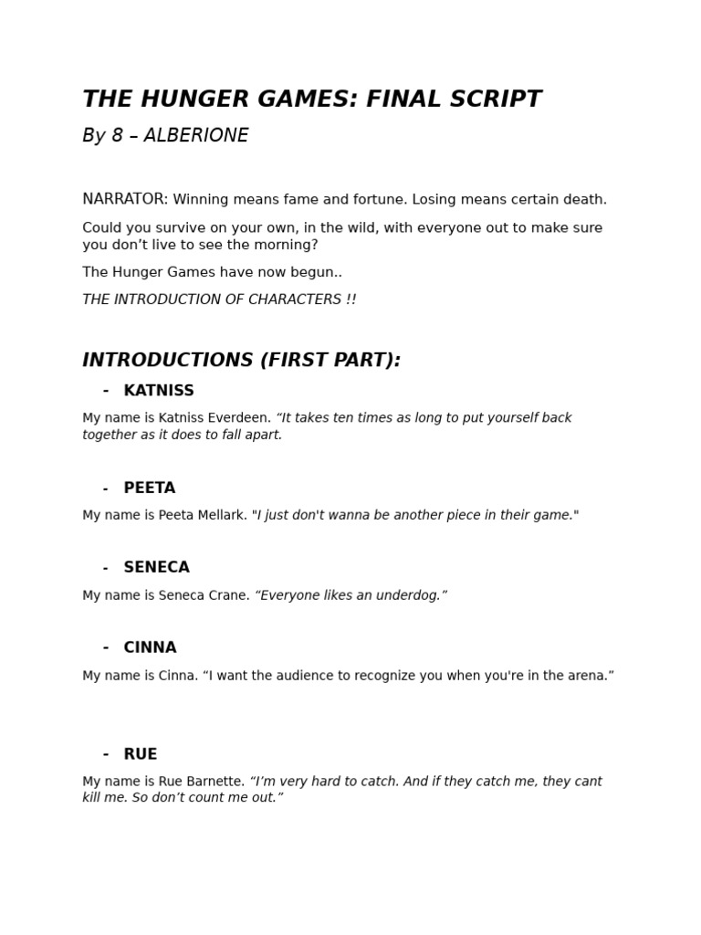The Hunger Games Final Script | PDF | The Hunger Games | Works About ...