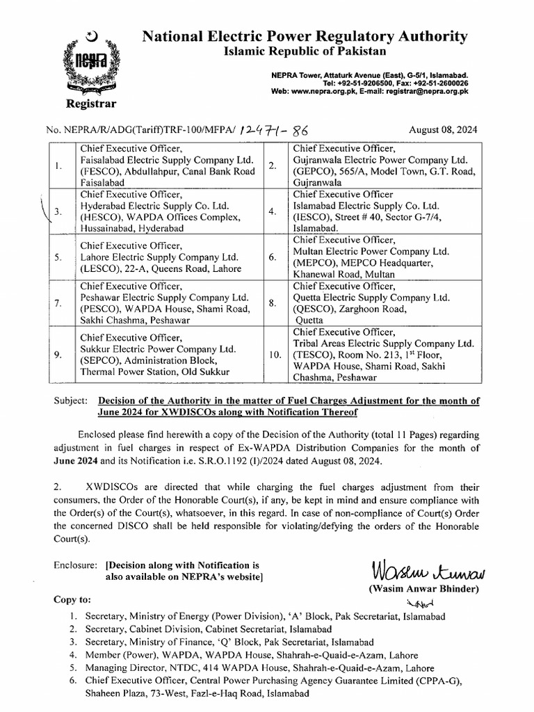 TRF-100 MFPA FCA June 2024 XWDISCOs 08-08-2024 12471-86 | PDF | Power Station | Nature