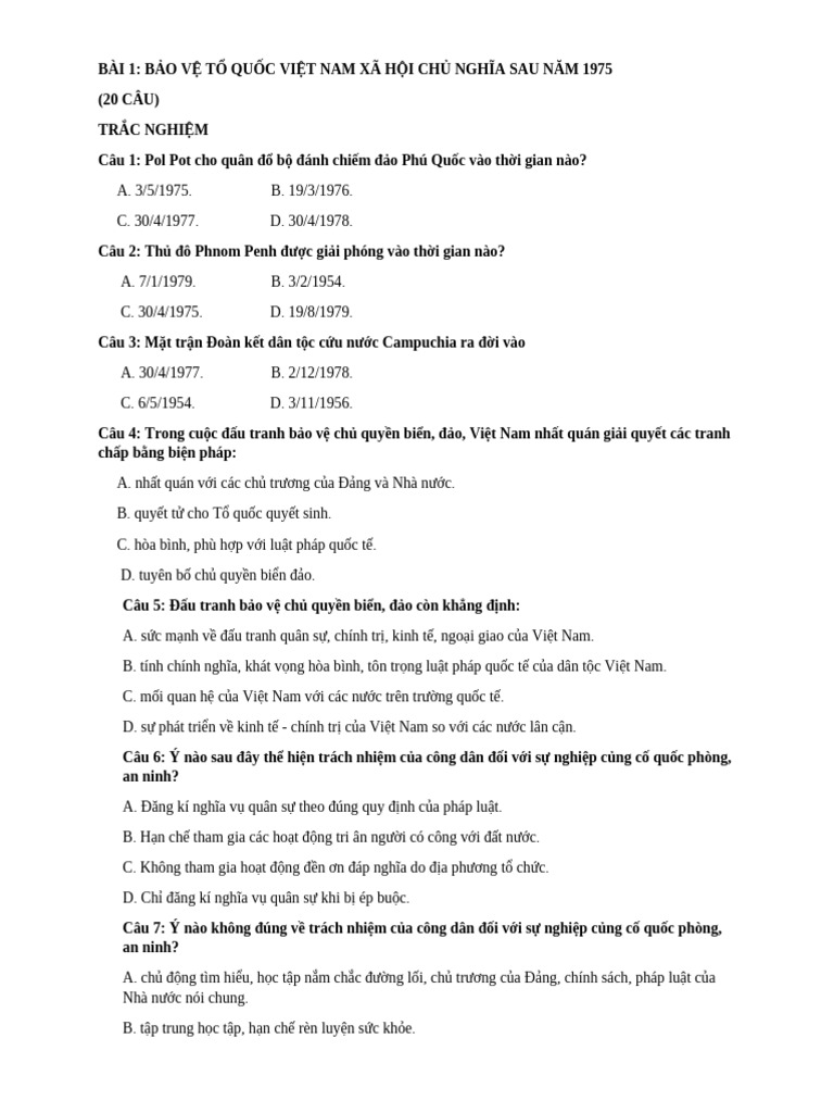 CÂU HỎI ÔN TẬP QPAN 12 bai 1.2 (2024-2025) | PDF