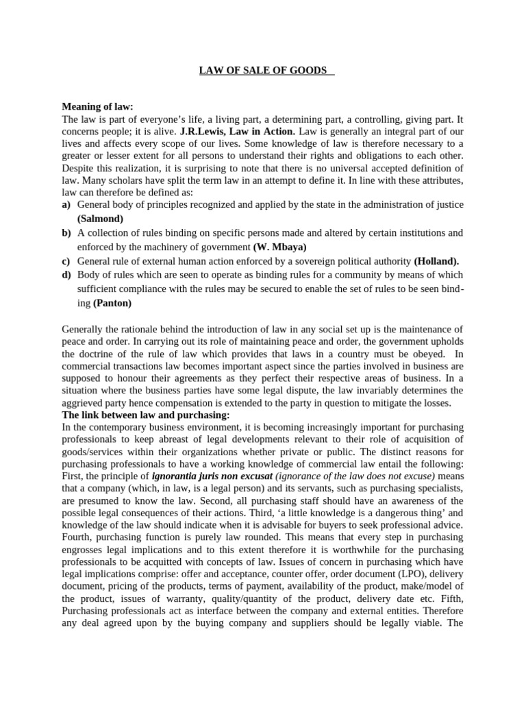 Law of Sale of Goods-1 | PDF