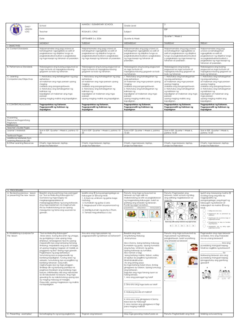 GRADE 2-DLL ESP WEEK 6 | PDF