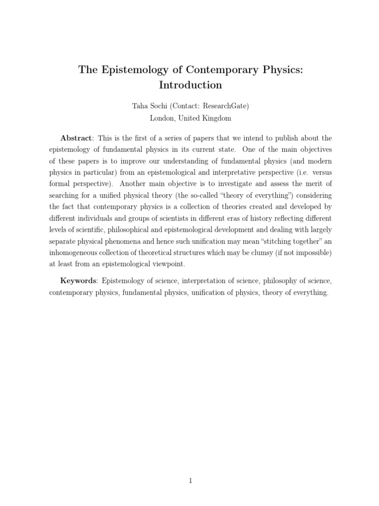 The Epistemology of Contemporary Physics: Introduction | PDF | Occam's ...