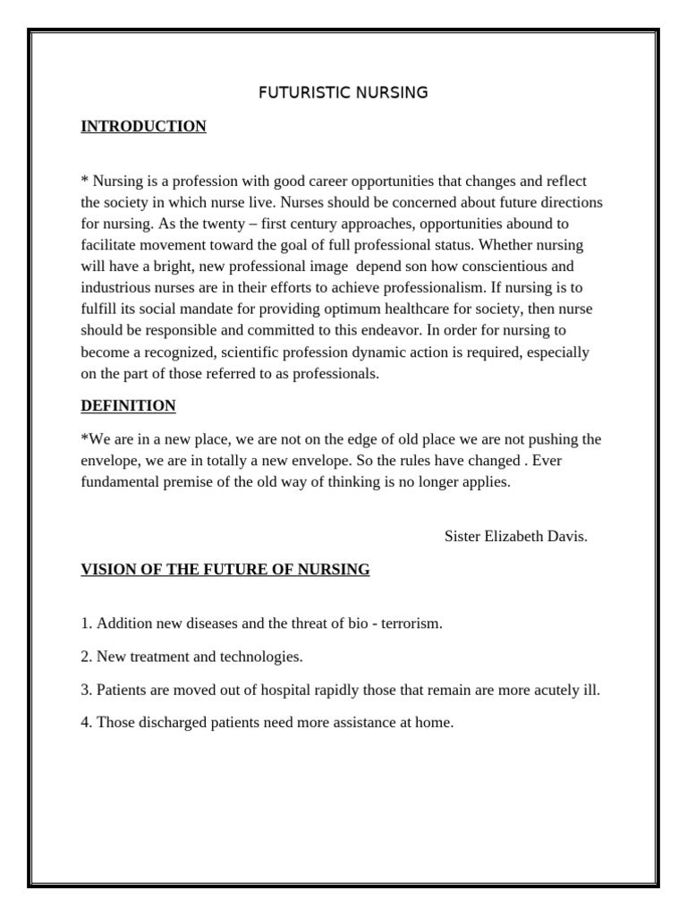 Futuristic Nursing (Seminar) | PDF | Nursing | Nurse Practitioner