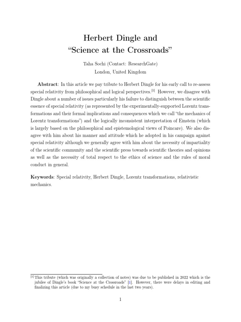 Herbert Dingle and "Science at The Crossroads" | PDF | Special ...