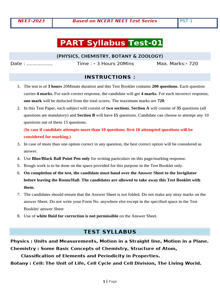 1.ncert Based PST-01 QP | PDF