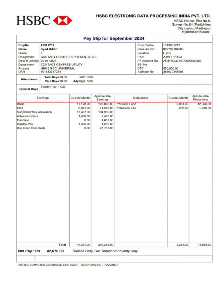 Payslip Sep 2024 | PDF
