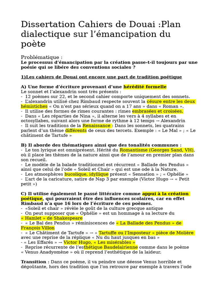 Plan dialectique : Émancipation poétique | PDF | Poésie | Classiques