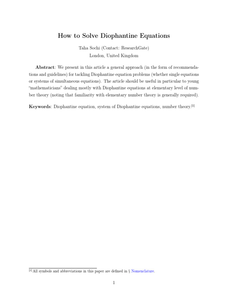 How To Solve Diophantine Equations Pdf Equations Computers