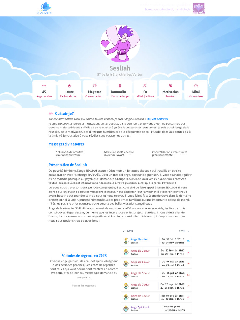 45 - L'ange Gardien Sealiah Et Ses Pouvoirs - Evozen | PDF