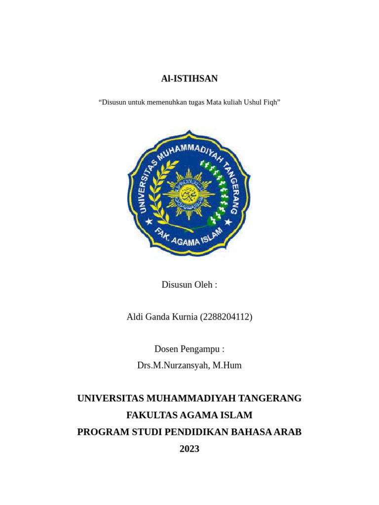 Makalah Usul Fiqh Al Istihsan Aldi Ganda Kurnia Pdf