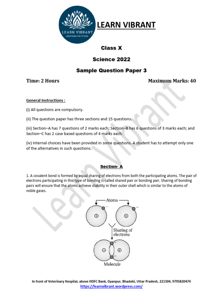 Class 10 Science SQP 3 | PDF
