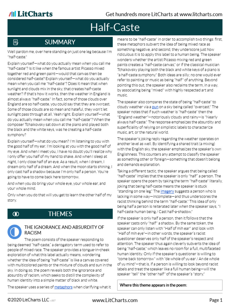 LitCharts Half Caste | PDF