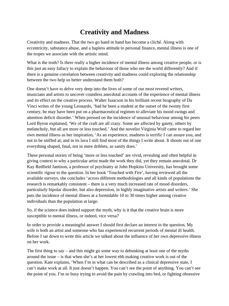 Creativity and Madness | PDF