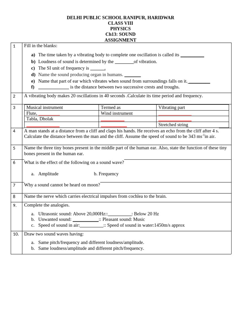 CH13 Sound Assignment Assignment | PDF