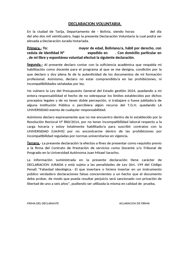 Declaracion Voluntaria | PDF