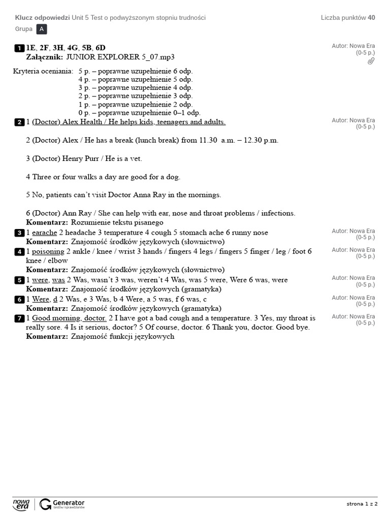 Unit 5 Test o Podwyższonym Stopniu Trudności Klucz Odpowiedzi | PDF