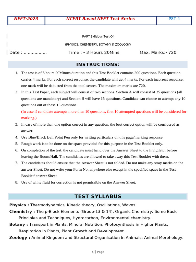 4.ncert Based PST-04 QP | PDF