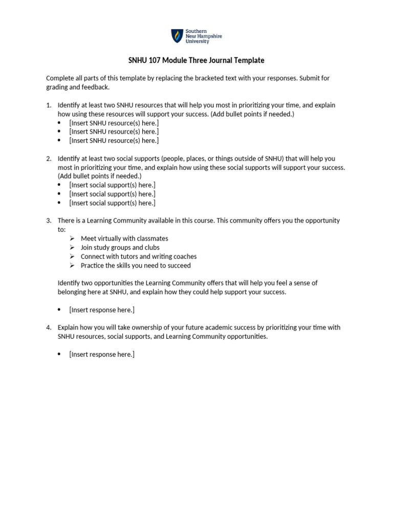 SNHU 107 Module Three Journal Template | PDF