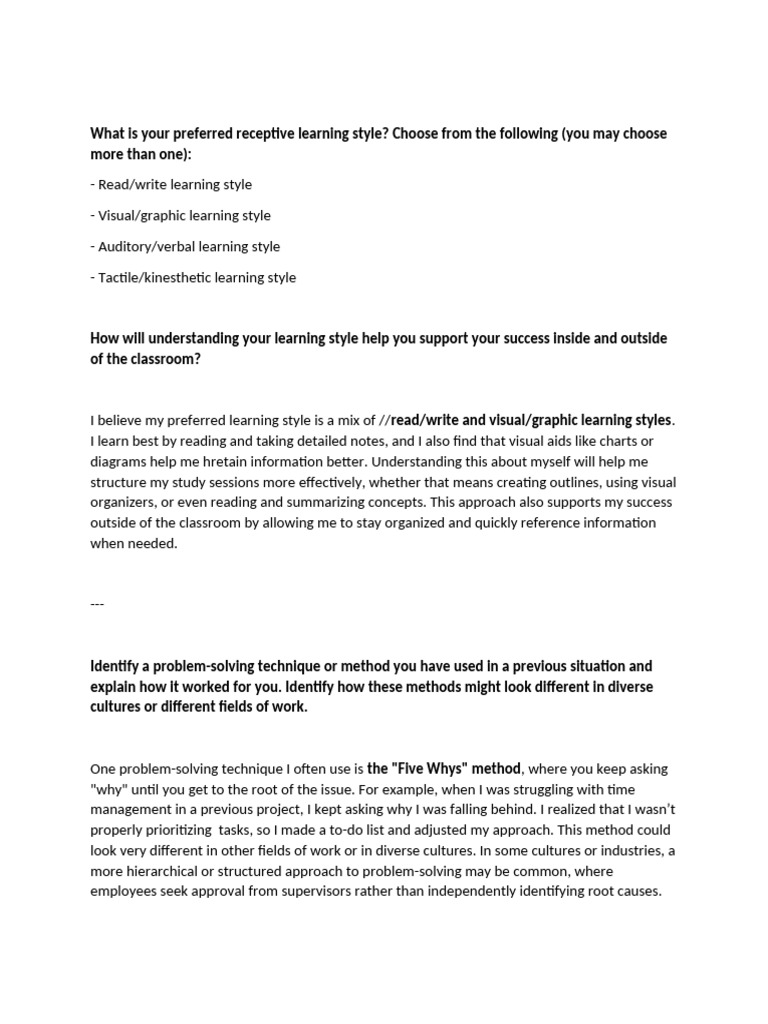 What Is Your Preferred Receptive Learning Style | PDF