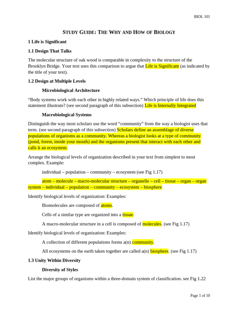 Study Guide The Why and How of Biology | PDF | Chemical Bond | Science ...