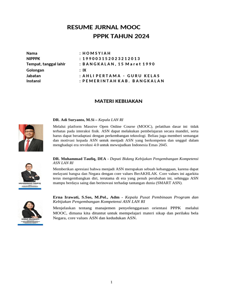 Resume Jurnal Homsiyah Mooc PPPK 2024 Ok | PDF