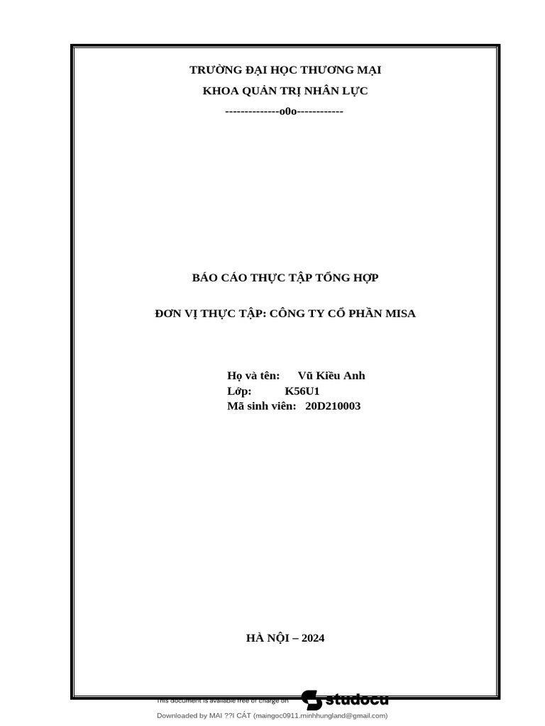 (123doc) - Bao-Cao-Thuc-Tap-Tong-Hop-Don-Vi-Thuc-Tap-Cong-Ty-Co-Phan-Misa | PDF | Vietnam | Business