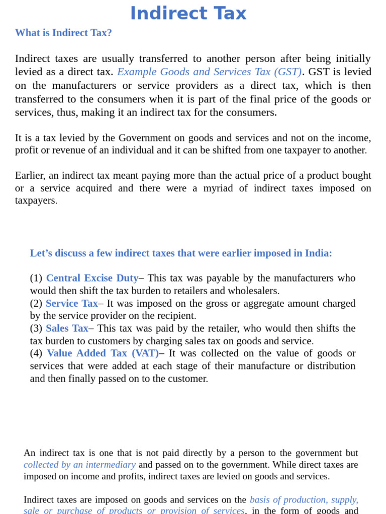 Unit 1 - Indirect Tax | PDF