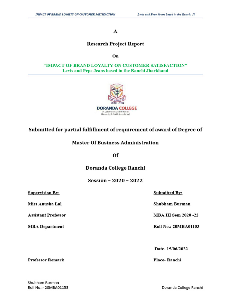 Shubham Project Report Sem 4 | PDF | Brand | Career & Growth