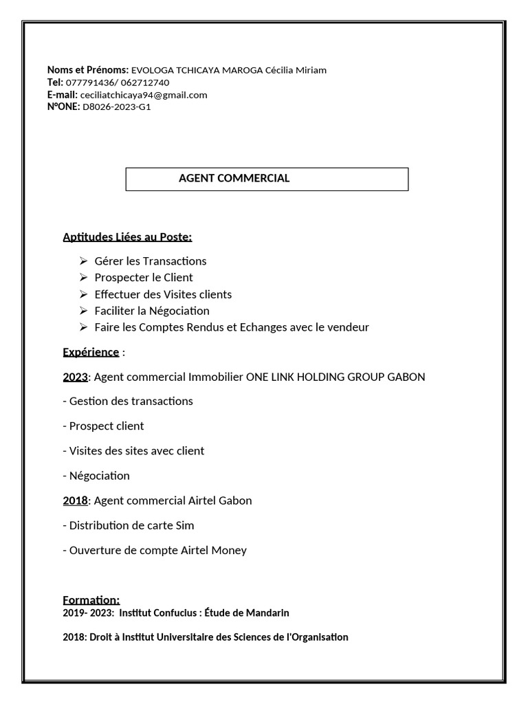 CV Agebt Commercial Cecilia | PDF