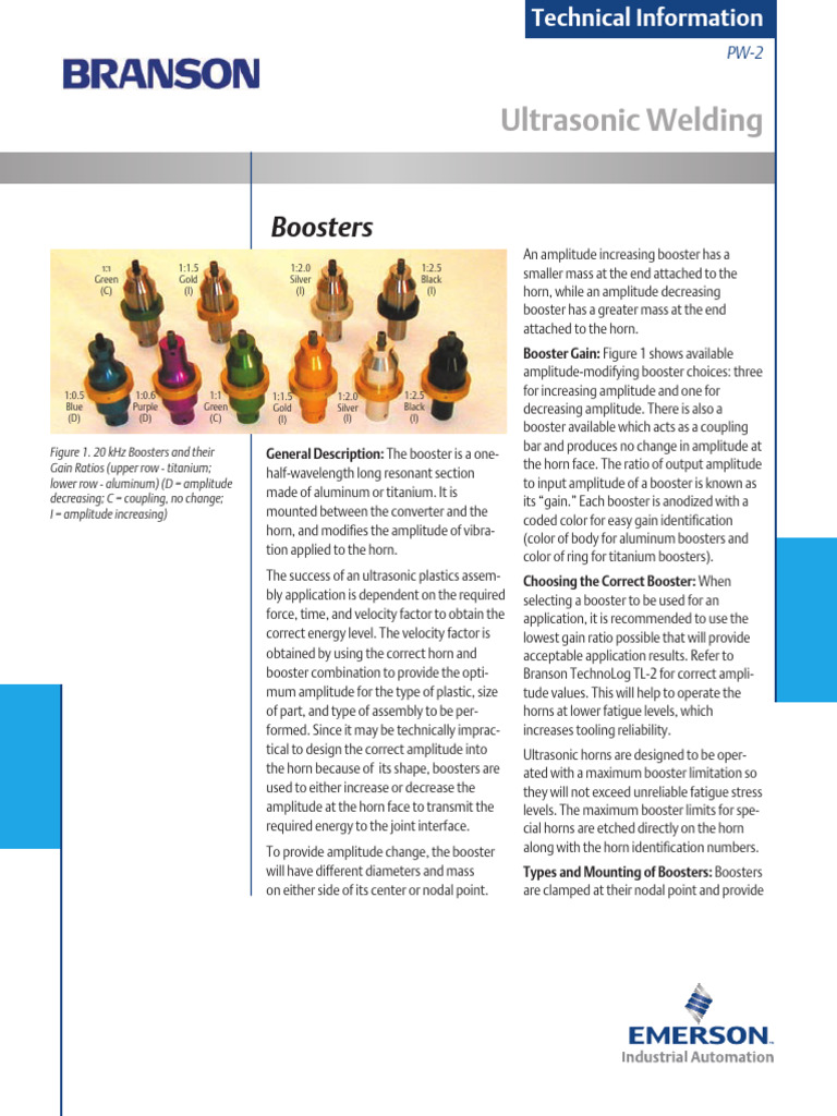 Boosters Ultrasonic Welding - Emerson Industrial Automation | PDF