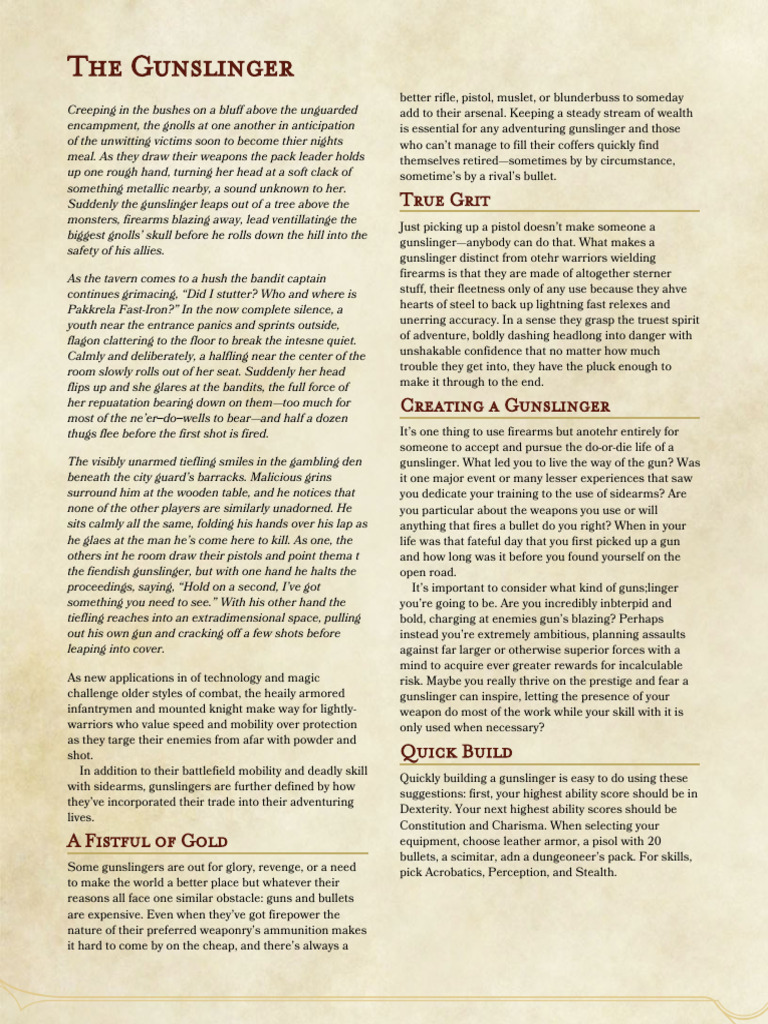 Halfling Gunslinger Class Overview | PDF | Firearms | Projectiles