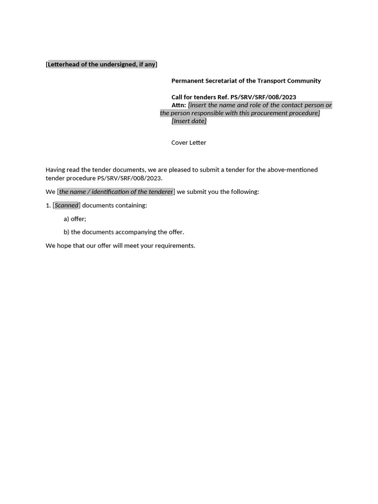 Annex 6 Tender Cover Letter 1 | PDF