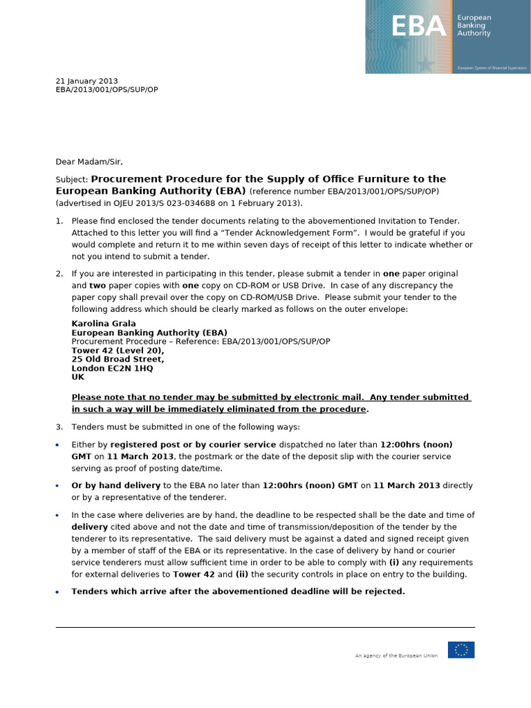 1 EBA Open Tender Invitation Letter 001 | PDF