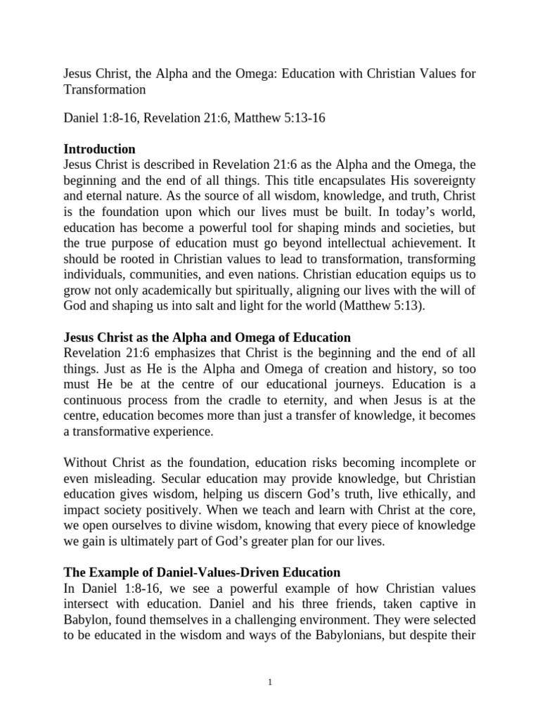 Education With Christian Values For Transformation | PDF | Jesus | Wisdom