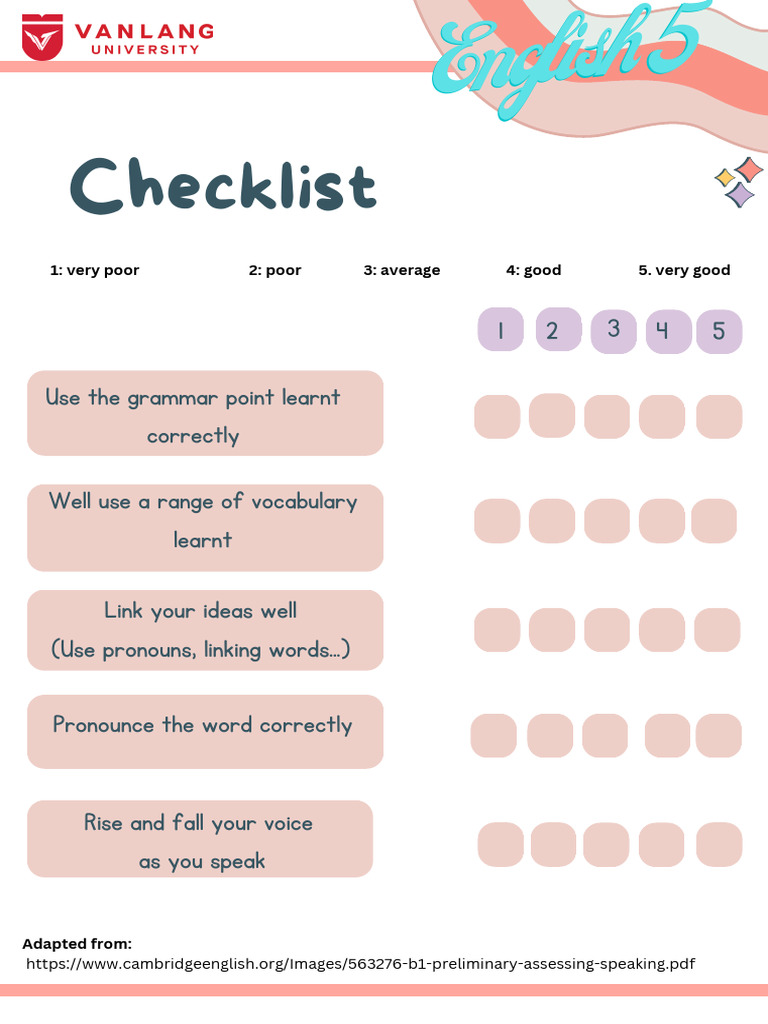 Checklist For Speaking Tasks | PDF