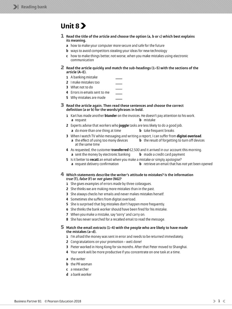 Bus Part B1 ReadingBank U8 | PDF