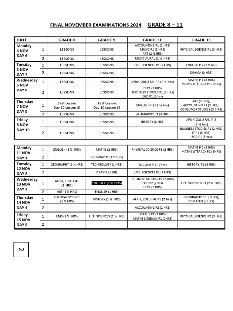 .1. 8-11 November Examinations 2024 | PDF